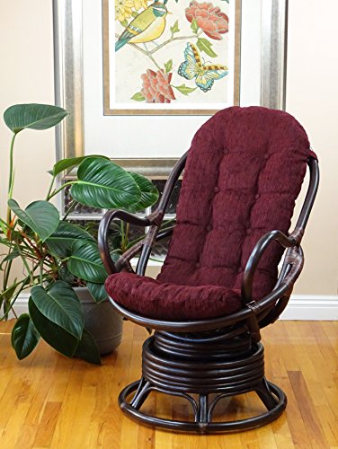 Lounge Swivel Rocking Java Chair Natural Rattan Wicker Handmade with Dark Brown Cushion, Dark Brown