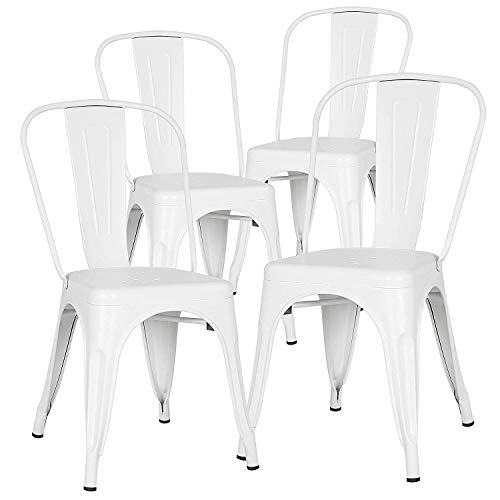 Set of 4, Navy Metal/Iron Patio Dining Chairs, Farmhouse Dining Chairs, Restaurant/Beach cafeterai Indoor/Outdoor Chairs (White)