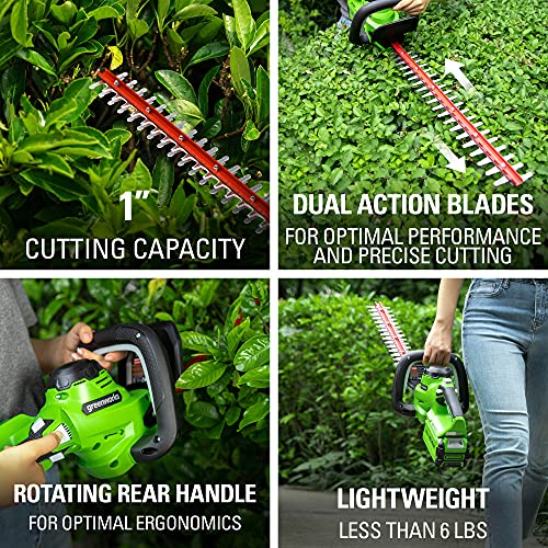 Greenworks 40V (185 MPH) Brushless Cordless Blower/Vacuum, 4.0Ah Battery and Charger Included 24322 with 40V Hedge Trimmer