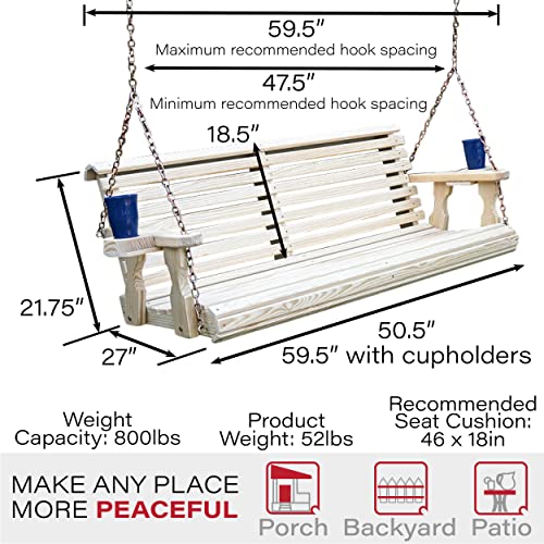 Amish Casual Heavy Duty 800 Lb Roll Back 4ft. Treated Porch Swing with Cupholders