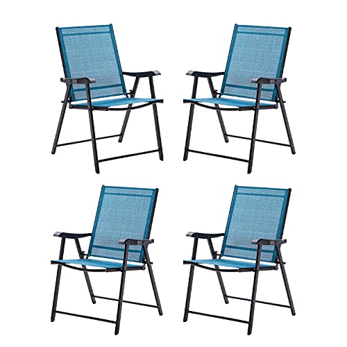 VICLLAX Folding Patio Chairs Set of 4, Portable Patio Dining Chairs Sling Back Chairs for Garden