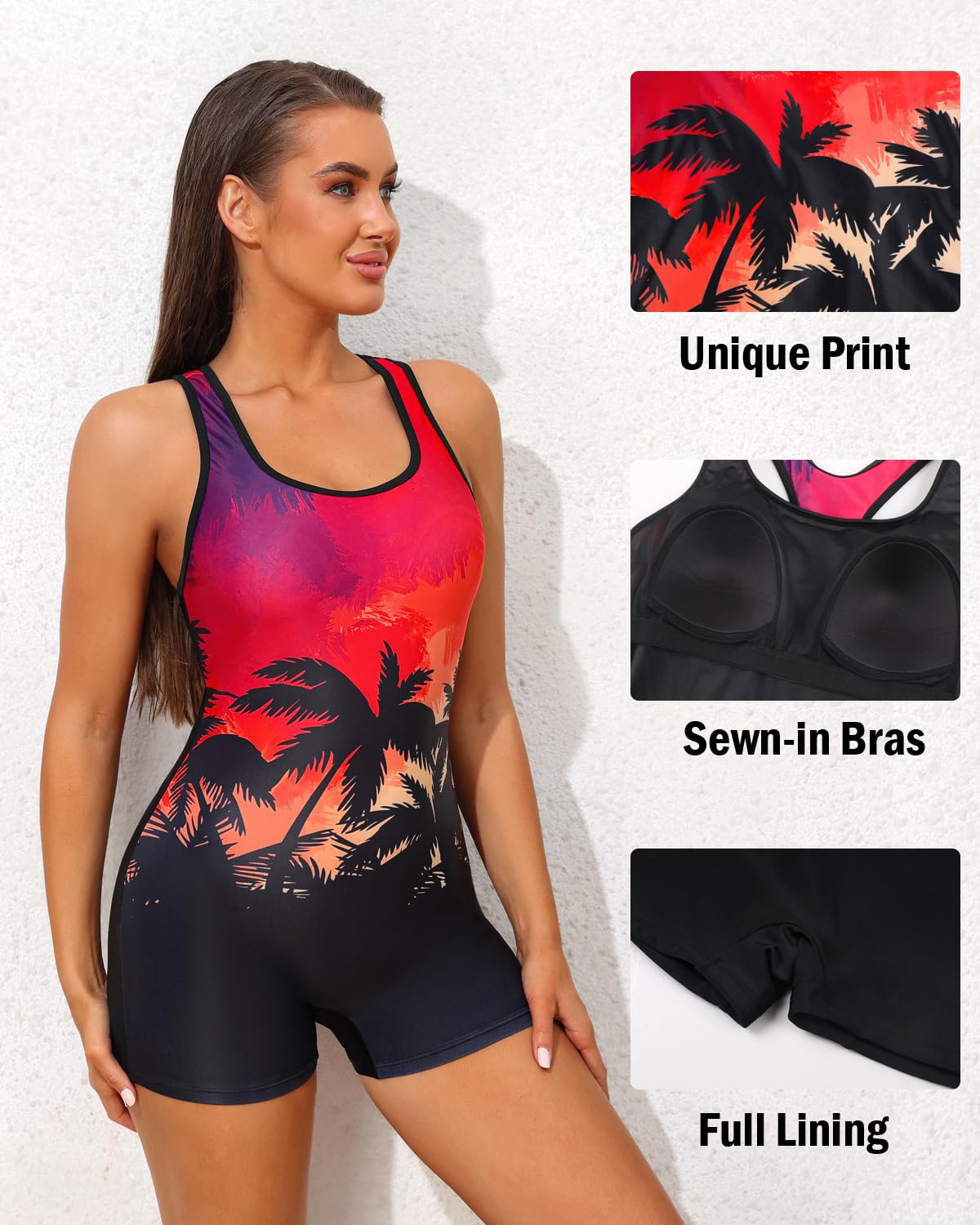 beautyin Swimsuit Women Boyleg One Piece Water Aerobic Traininig Lap Bathing Suit