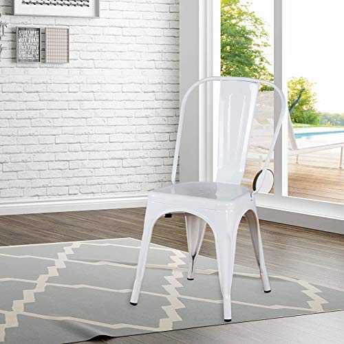 Set of 4, Navy Metal/Iron Patio Dining Chairs, Farmhouse Dining Chairs, Restaurant/Beach cafeterai Indoor/Outdoor Chairs (White)
