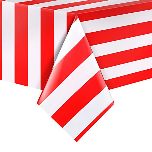 Boao 3 Piece Red and White Stripe Table Covers 51 x 71 Inch Carnival Independence Day Striped Plastic Tablecloth Rectangle Disposable Table Covers for Circus Party Decoration Supplies