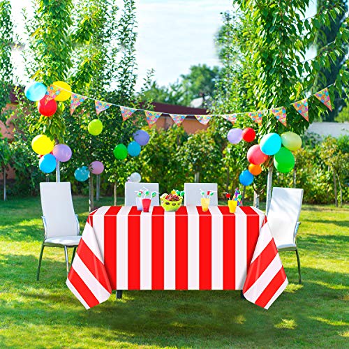 Boao 3 Piece Red and White Stripe Table Covers 51 x 71 Inch Carnival Independence Day Striped Plastic Tablecloth Rectangle Disposable Table Covers for Circus Party Decoration Supplies