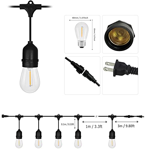 YOSION 30ft Heavey-Duty Commercial-Grade Waterproof Outdoor String Lights for Backyard Garden Patio Pergola Gazebo Bistro Bedroom Christmas Wedding Party