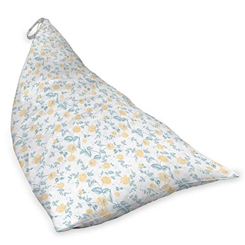 Ambesonne Spring Lounger Chair Bag, Blooming Romantic Roses with Foliage on Swirling Branches Design, High Capacity Storage with Handle Container, Lounger Size, Pale Yellow Pale Blue