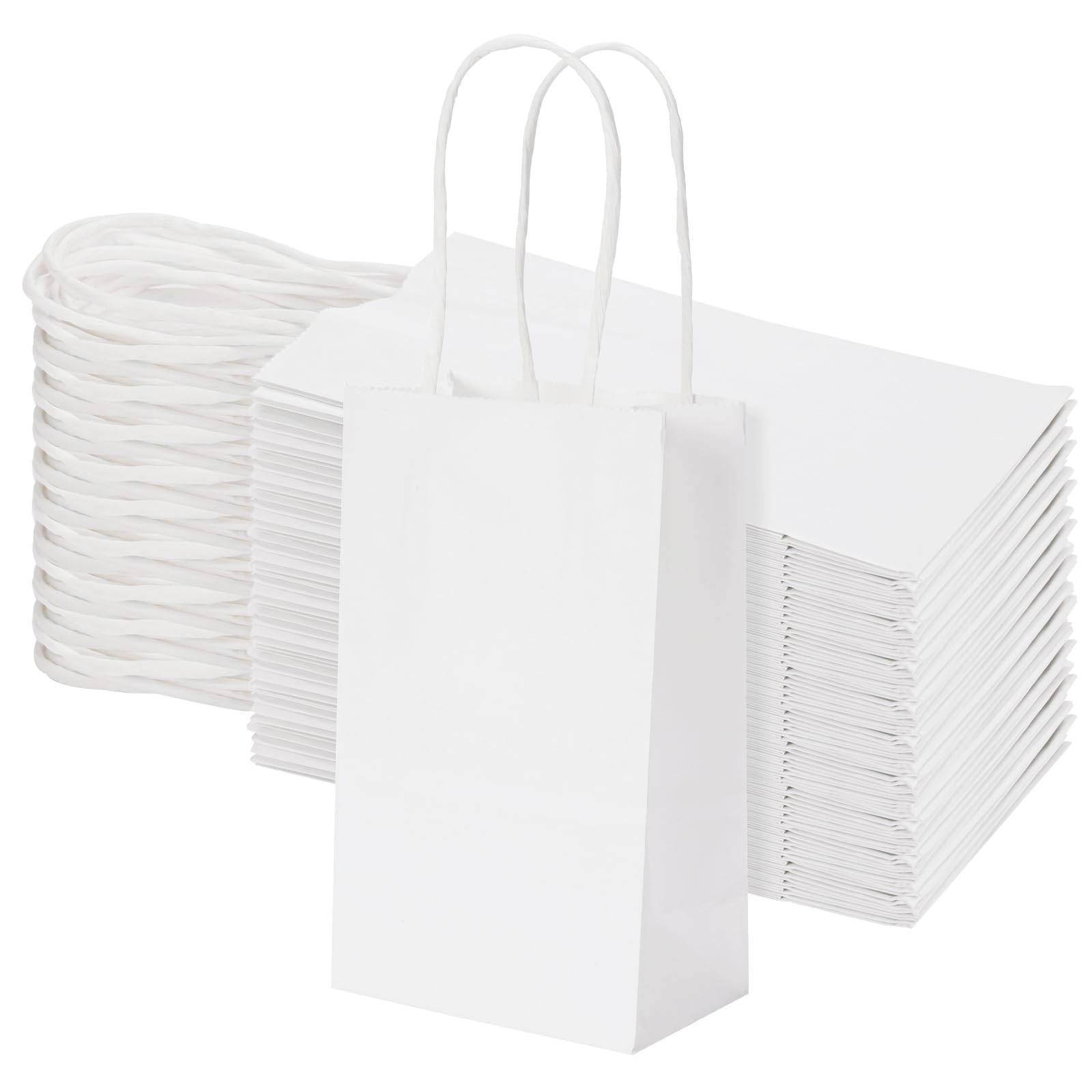 Moretoes 60pcs Small White Paper Bags 6x3.5x2.4 Inches Mini Kraft Gift Bags with Handles Bulk, Party Favor Bags Goodie Bags, Merchandise Bags for Business, Shopping, Retail, Small Gifts