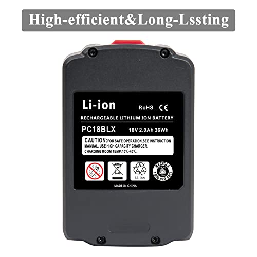 CELL9102 2Packs 18V Lithium Battery and PCXMVC Charger for Porter Cable 18V Battery, Replacement Porter Cable PC18BL PC18BLEX PC18B PC18B-2 18-Volt Cordless Tools Batteries
