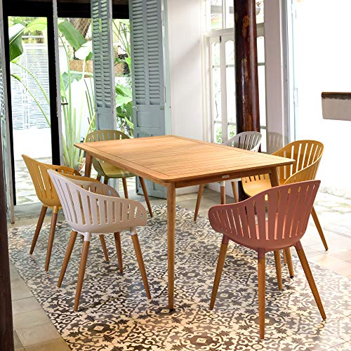 Armen Living Nassau Outdoor Patio Arm Dining Chairs, 17" Seat Height, Set of 2, Eucalyptus and Pink Peony