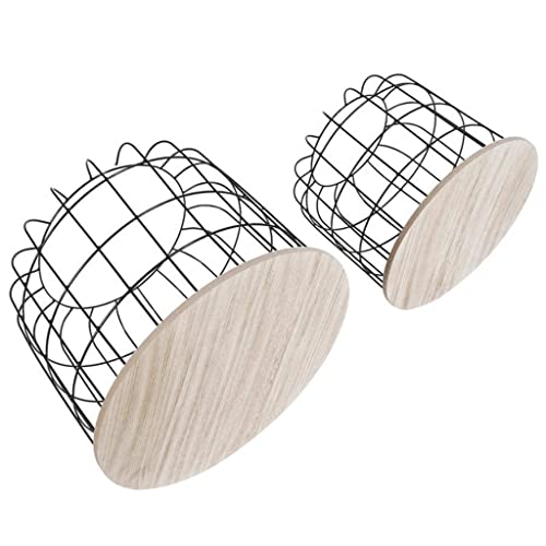 LIRUXUN 2pcs Living Room Storage Side Table Set Coffee Table with Metal Basket and Wood Tabletop