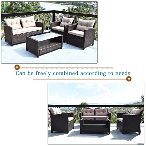 SDGH 8PCS Outdoor Rattan Furniture Set Cushioned Sofa Armrest Table Single Sofa Loveseat