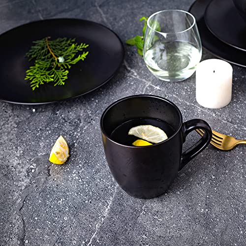 16 Piece Dinnerware Set Service for 4, Round Black Matte Dishes Sets, Includes 4 Dinner Plates 4 Salad Plates, 4 Bowls and 4 Mugs