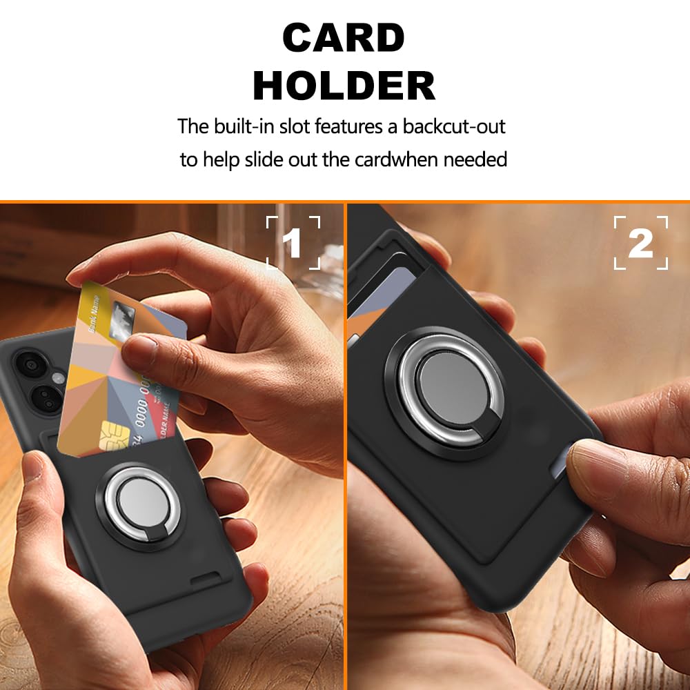 Kaotengwo for OnePlus Nord N30 Phone Case with Card Holder & Ring Stand case for OnePlus / 1+ Nord N30 Cover - Black