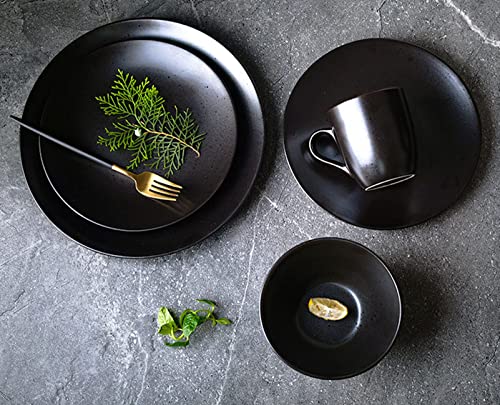 16 Piece Dinnerware Set Service for 4, Round Black Matte Dishes Sets, Includes 4 Dinner Plates 4 Salad Plates, 4 Bowls and 4 Mugs