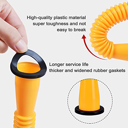 Gas Can Spout Replacement, Gas Can Nozzle,(1 Kit-Yellow) with 2 Screw Collar Caps(1 Coarse Thread &1 Fine Thread-Fits Most of The Cans) with Gas Can Vent Caps, Thick Rubber pad, Spout Cover, Base Caps