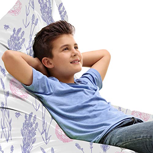 Ambesonne Vintage Rose Lounger Chair Bag, Repeating Rosebuds and Lavenders Pattern on Plain Background, High Capacity Storage with Handle Container, Lounger Size, Pale Pink Pale Ceil Blue
