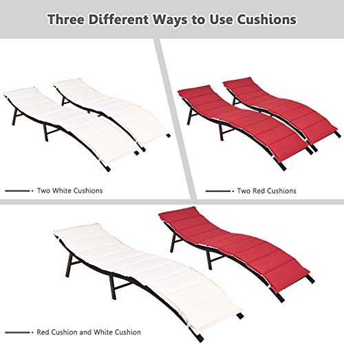 Tangkula 2 Pieces Patio Rattan Chaise Lounge, Outdoor Wicker Lounge Chair, Foldable Chaise Lounge, Suitable for Poolside, Garden, Balcony