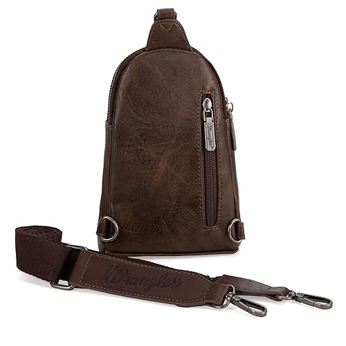 Wrangler Crossbody Sling Bags for Women Cross Body Fanny Pack Purse with Detachable Strap, Distressed Coffee