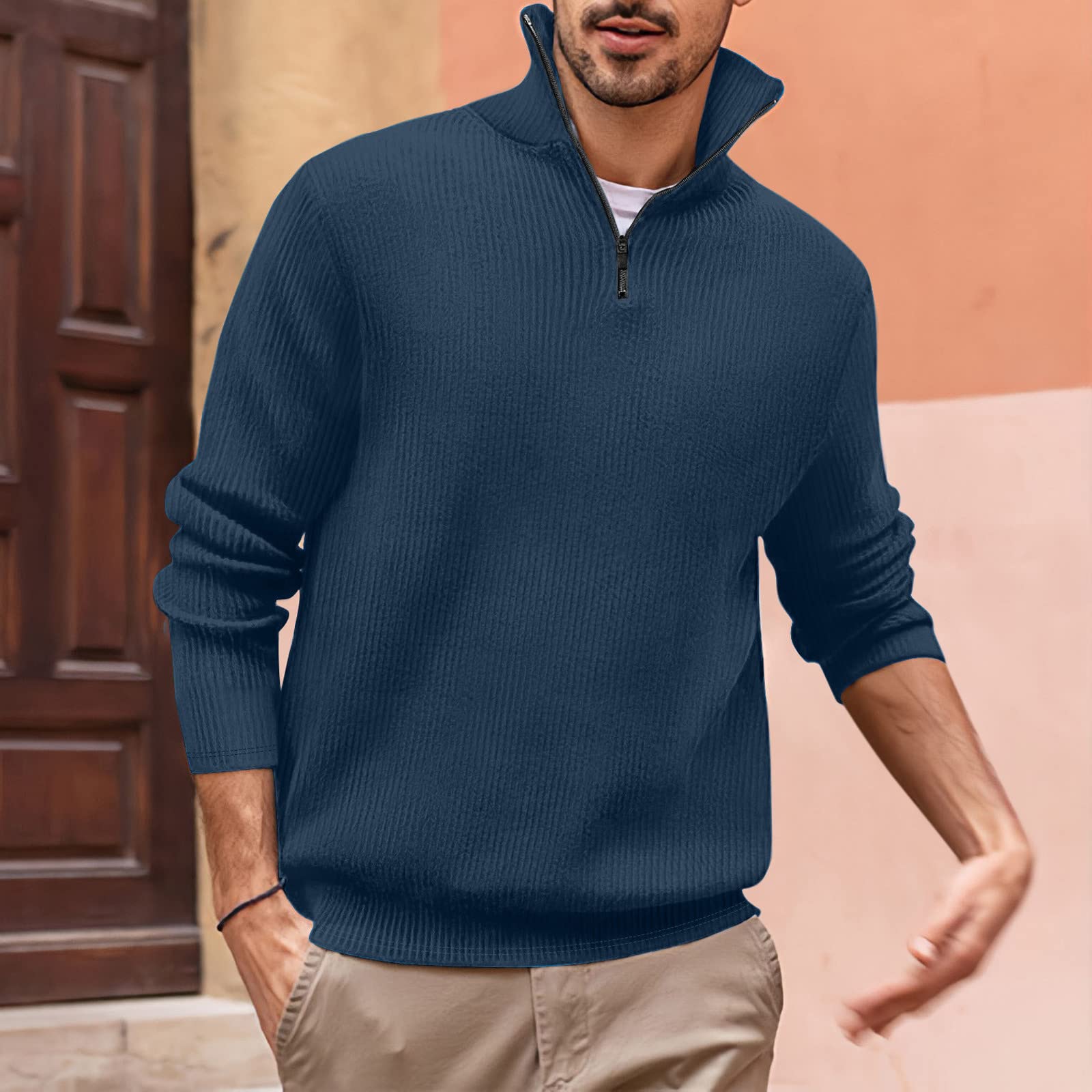 Mens Hawaiian Shirts Short Sleeve Mens T Shirts Casual Stylish V Neck Long Sleeve Quarter Zip Pullover Sweater Solid Turndown Stretch Half Zip Tees Short Sleeve Summer Spring Navy 4X