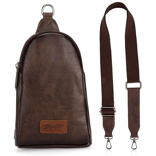 Wrangler Crossbody Sling Bags for Women Cross Body Fanny Pack Purse with Detachable Strap, Distressed Coffee