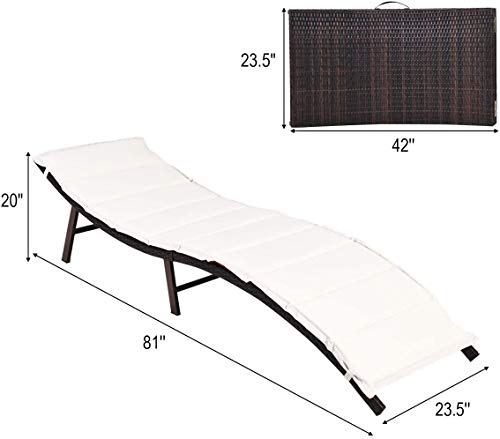 Tangkula 2 Pieces Patio Rattan Chaise Lounge, Outdoor Wicker Lounge Chair, Foldable Chaise Lounge, Suitable for Poolside, Garden, Balcony