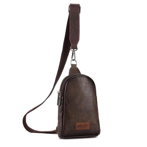 Wrangler Crossbody Sling Bags for Women Cross Body Fanny Pack Purse with Detachable Strap, Distressed Coffee