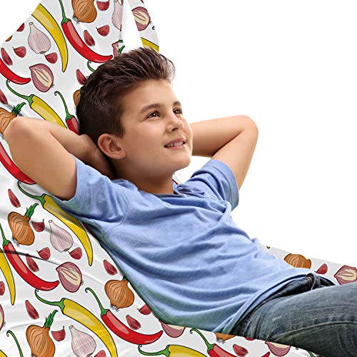 Ambesonne Vegetable Lounger Chair Bag, Hot Peppers Onions Garlic Pattern Colorful Kitchen Elements Vegan Food Pattern, High Capacity Storage with Handle Container, Lounger Size, Multicolor