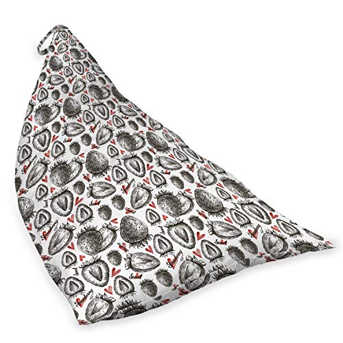 Ambesonne Strawberry Lounger Chair Bag, Fruits Pattern with Hearts Childish Gardening Farming Sketchy, High Capacity Storage with Handle Container, Lounger Size, Grey Vermilion and White