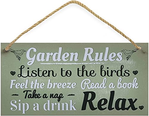 Garden Rules - Garden Wood Sign，Porch Sign，Wall Hanging Sign，Home Wall Art Decor Wood Sign，Wooden Board for Wall，Outdoor Garden Plaque Gift 5 x 10 Inch