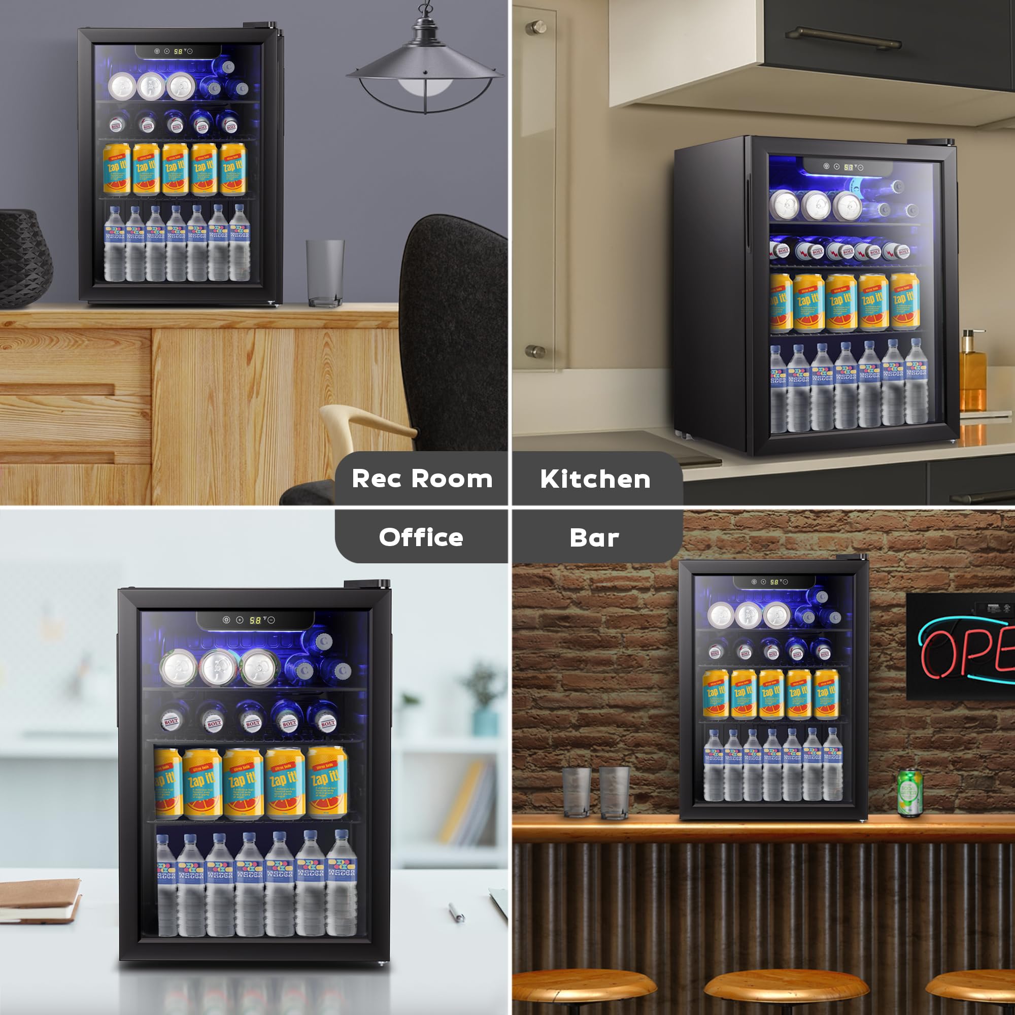 LAUREL CANYON Beverage Refrigerator-Mini Fridge, 95 Can Glass Door for Soda, Beer, Wine Small Drink Dispenser Cooler for Office, Bar, 2.6 cu ft, Black