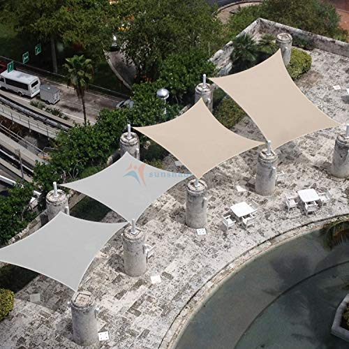 TANG Sun Shades Depot 12' x 12' Square Waterproof Knitted Shade Sail Curved Edge Beige 260 GSM U*V Block Shade Fabric Pergola Carport Canopy Replacement Awning Customize Available