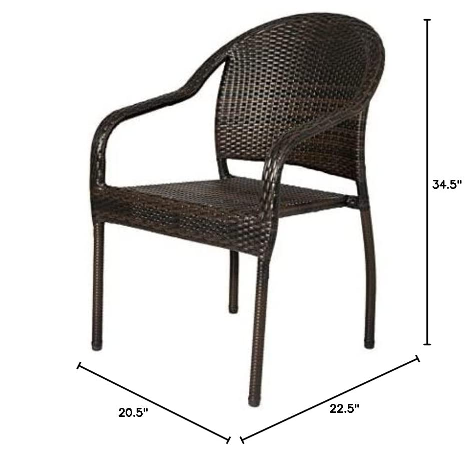 Patio Sense 63490 Rhodos Cafe Stacking Chairs in Mocha All Weather Wicker Construction No Assembly Lightweight for Indoor & Outdoor - Set of 4