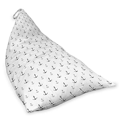 Ambesonne Anchor Lounger Chair Bag, Hand Drawn Nautical Pattern with Heart Motifs Line Art Arrangement Retro Sketch, High Capacity Storage with Handle Container, Lounger Size, Black and White