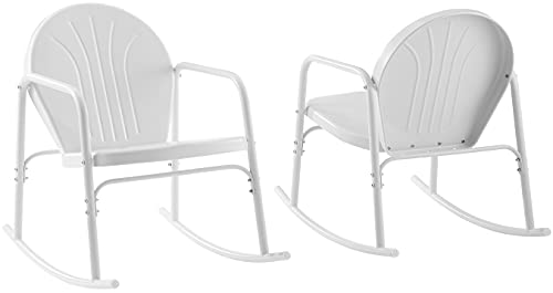 Crosley Furniture CO1013-WH Griffith Retro Metal Outdoor Rocking Chairs, White Gloss