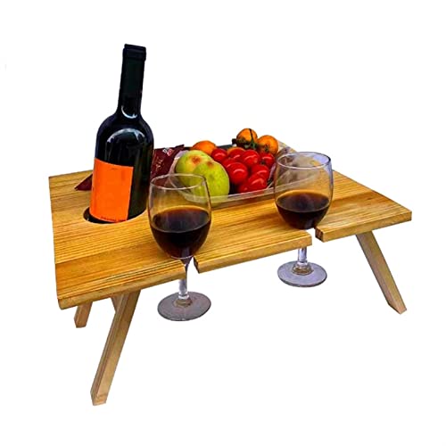 SUNESA Portable Picnic Table Outdoor Foldable Table Folding Picnic Tray Glasses Cups Bottle Rack Cheese Snack Holder Foldable Camping Table