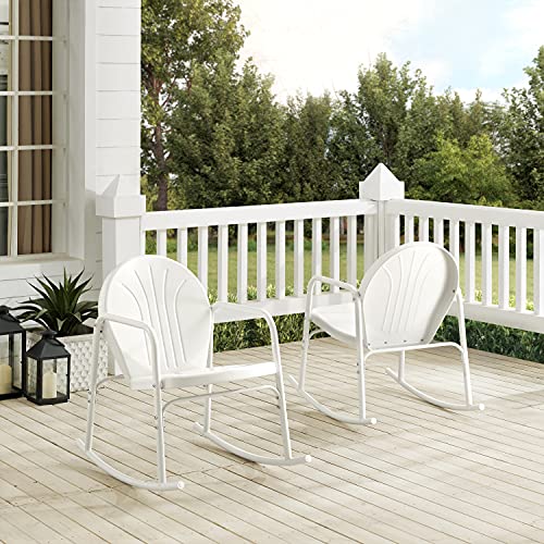Crosley Furniture CO1013-WH Griffith Retro Metal Outdoor Rocking Chairs, White Gloss