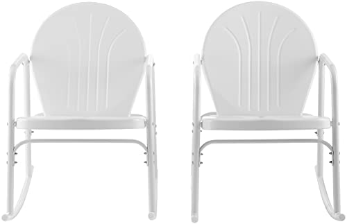 Crosley Furniture CO1013-WH Griffith Retro Metal Outdoor Rocking Chairs, White Gloss