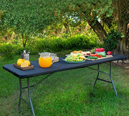 moty Folding Table Cover, Polyester Fitted Waterproof Outdoor Tablecloth Protector with Elastic for Rectangle Picnic Tables, Washable, Wrinkle Resistant, for Patio, Parties, Camping