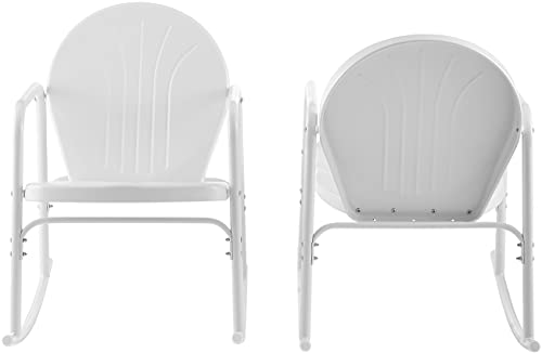 Crosley Furniture CO1013-WH Griffith Retro Metal Outdoor Rocking Chairs, White Gloss
