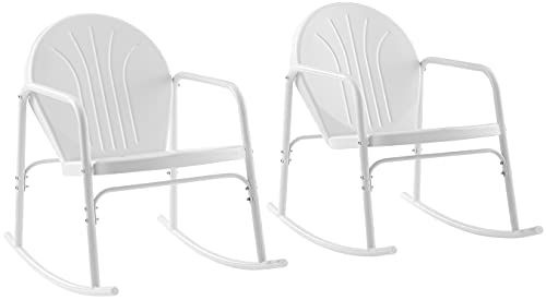 Crosley Furniture CO1013-WH Griffith Retro Metal Outdoor Rocking Chairs, White Gloss