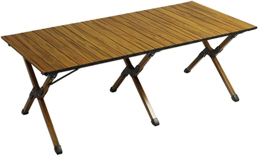 OMKUOSYA Folding Camping Table, Roll-up Lightweight Aluminum Alloy Picnic Table with Easy Carrying Bag for Outdoor Camping, Beach, Backyards, BBQ Party, Wood Grain (Color : Wood Grain, Size : Medium)