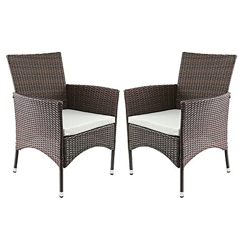 Amazon Brand - Ravenna Home Set of 2 Contemporary Outdoor Patio Dining Chairs with Cushion, Weather-Resistant PE Rattan Wicker - Brown