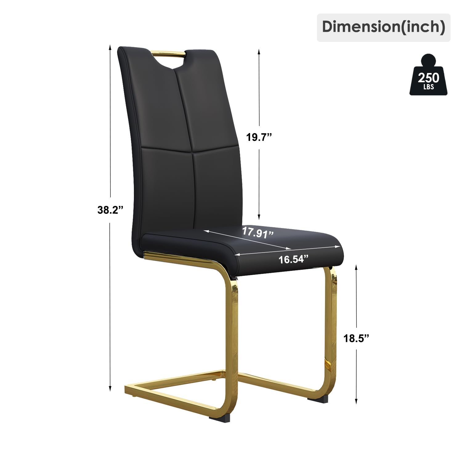 Modern Dining Table Set for 4, 5 PCS 39 Inch Round Tempered Glass Table with PU Leather Chairs for Small Living Room, Dining Room, Kitchen, Black with Gold Base