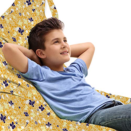 Ambesonne Floral Lounger Chair Bag, Various Colored Hand Drawn Small Flowers Illustration, High Capacity Storage with Handle Container, Lounger Size, Champagne Earth Yellow