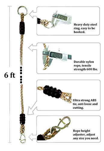 Tree Swing Ropes Hammock Chair Straps Hanging Kit with 2 Carabiners for Replacement, Adjustment or Extension - 6ft & Holds to 600lbs, Perfect for Children Swing, Outdoor Hammock and Hanging Chair
