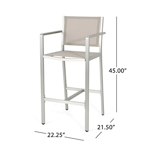 Christopher Knight Home Tammy Coral Outdoor Grey Mesh 29.50 Inch Barstools with Silver Rust-Proof Aluminum Frame (Set of 2),