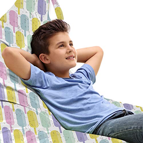 Ambesonne Ice Cream Lounger Chair Bag, Pastel Summer Desserts Frozen Tasty Flavours for Theme, High Capacity Storage with Handle Container, Lounger Size, Multicolor