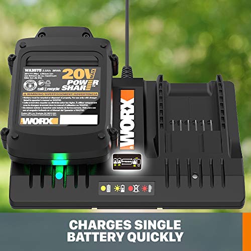 WORX WG801 20V Power Share 4" Cordless Shear and 8" Shrubber Trimmer (Battery & Charger Included) and WA3875 20V Li-ion Dual Port 2 Hour Charger