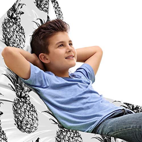 Ambesonne Pineapple Lounger Chair Bag, Hand Drawn Tropical Theme Vintage Style Pineapple Fruit Pattern, High Capacity Storage with Handle Container, Lounger Size, Black Grey White